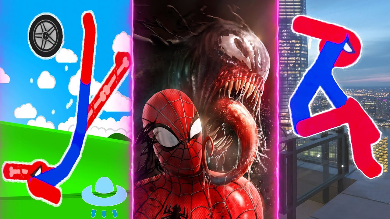 8 MIN. SPIDER-MAN & VENOM BEST FALLS - FUNNY MOMENTS | Stickman ...