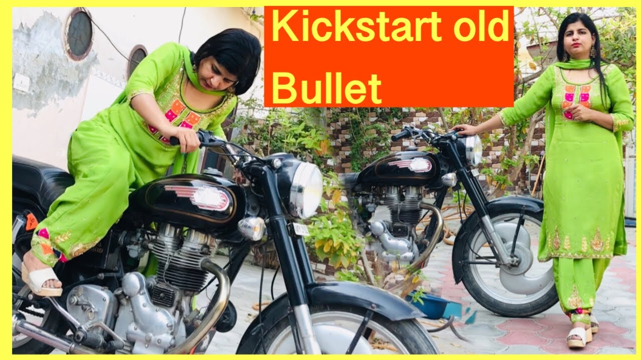 Kickstart old Bullet 🏍 | How to kickstart Bullet by girl 👧 | Royal ...