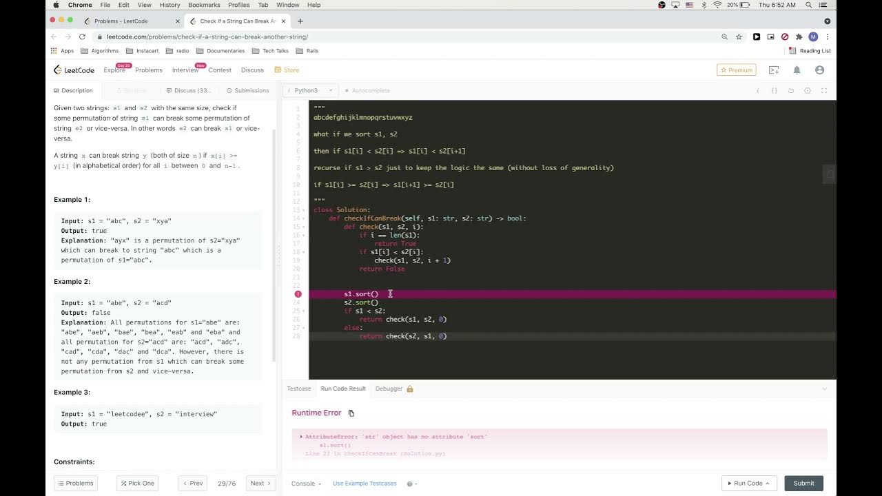 Live Coding Leetcode 1433: Check If a String Can Break Another String - YouTube