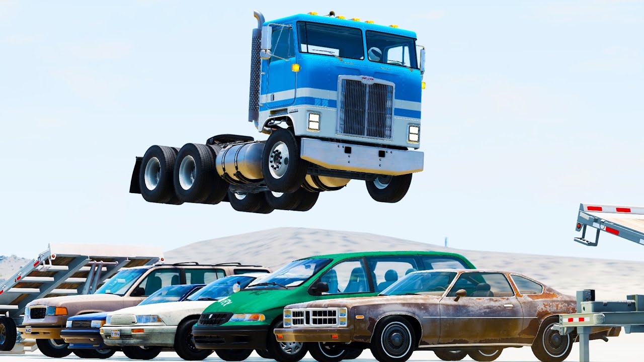 Super Bing's Semi-Truck Jump Over Five Cars! BeamNG.Drive - YouTube