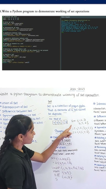 "Tracing Set Operation Program in Python: Union, Intersection, and Difference, copy, clearing ...