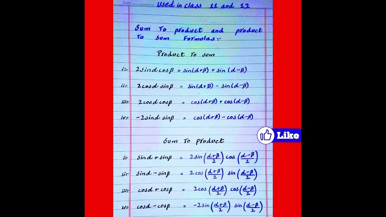 Sum To Products And Product To Sum Formula YouTube sum-to-products-and-product-to-sum-formula-youtube