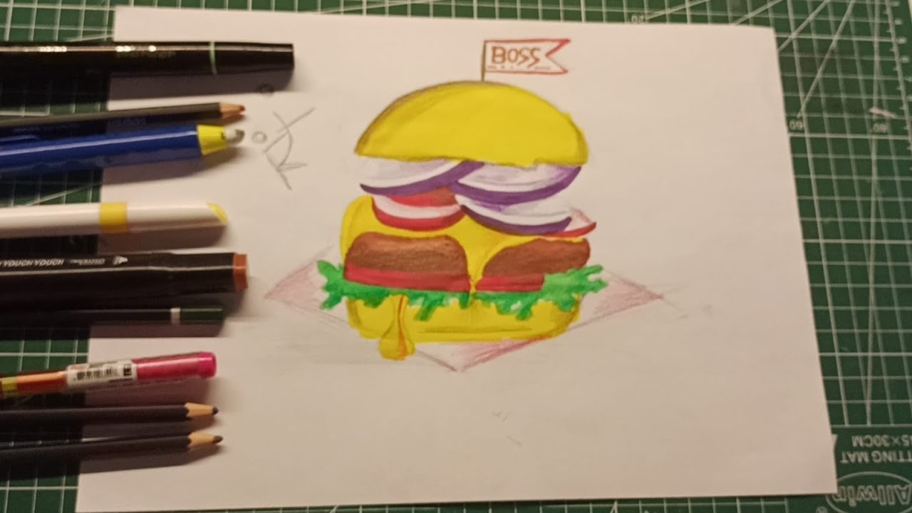 How to Draw A Realistic Hamburger Long Version - YouTube