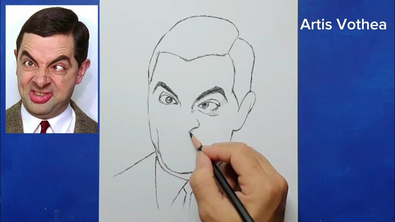How to draw a funny face, Mr. Bean / drawing Mr.bean face step by step ...