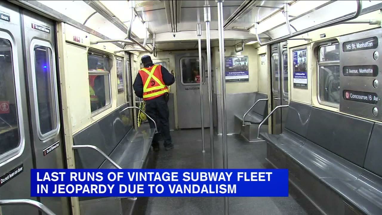 Vandals target 1960s subway trains on farewell NYC tour - YouTube