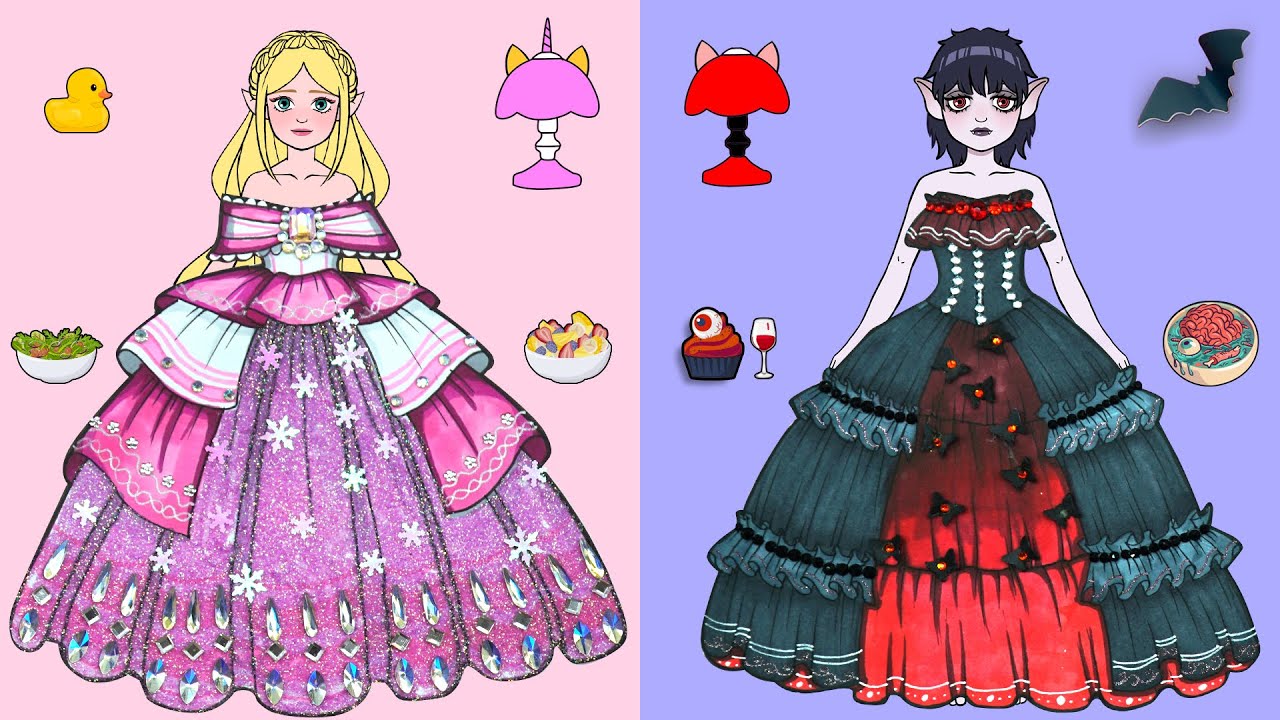 Vampire & Unicorn Princesses Party/ Paper Doll Dress Up Crafts & DIY ...