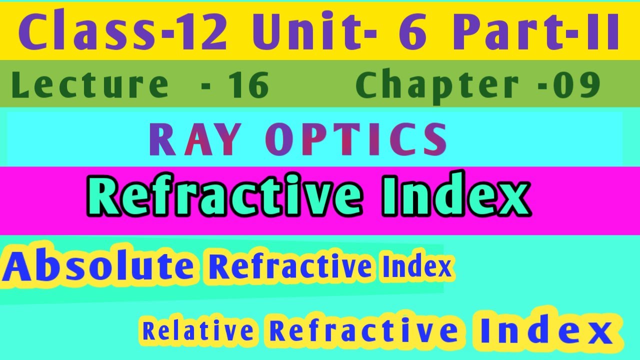 Class 12(Ray Optics) Lect- 16 , Refractive index of Medium and Its ...