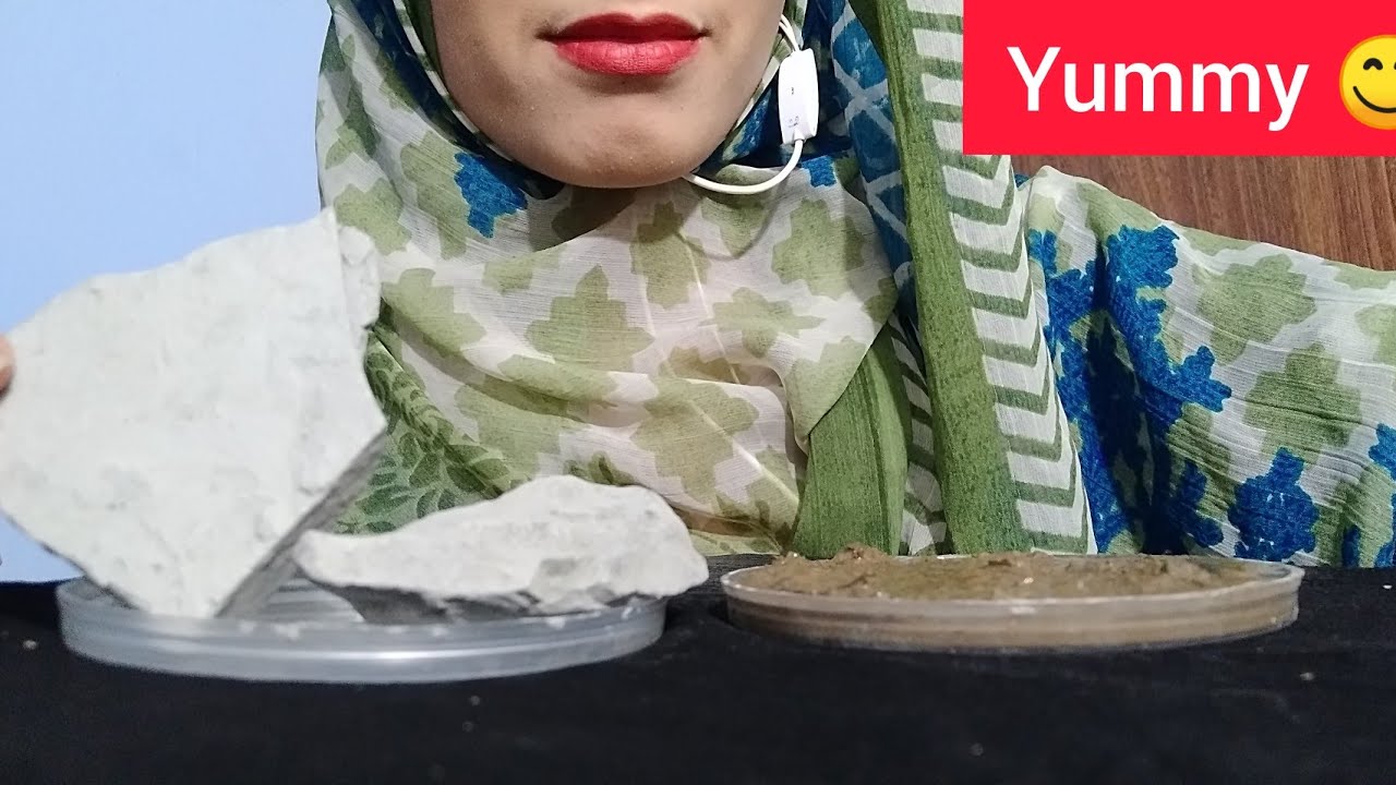 ASMR|Eating clay|Grey clay|brown clay paste|strong crunch|big bites ...