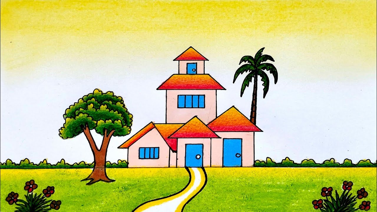 Level 3 House Drawing | Very Beautiful and Simple House Drawing for ...