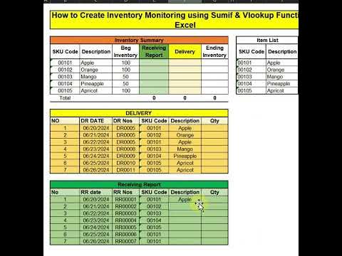 Learn how make a simple inventory monitoring in excel using sumif and vlookup function in excel ...
