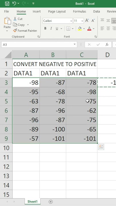 CONVERT NEGATIVE TO POSITIVE VALUE IN EXCEL #short - YouTube