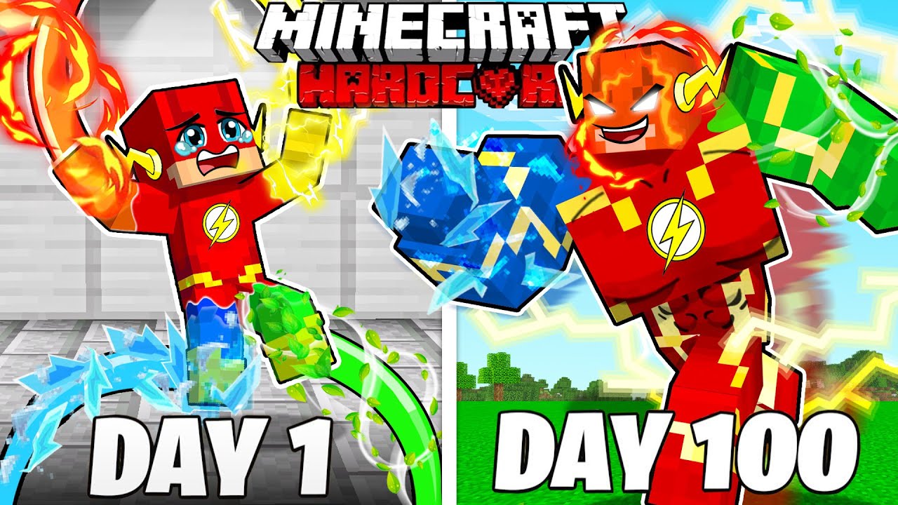 I Survived 100 Days as ELEMENTAL FLASH in HARDCORE Minecraft - YouTube