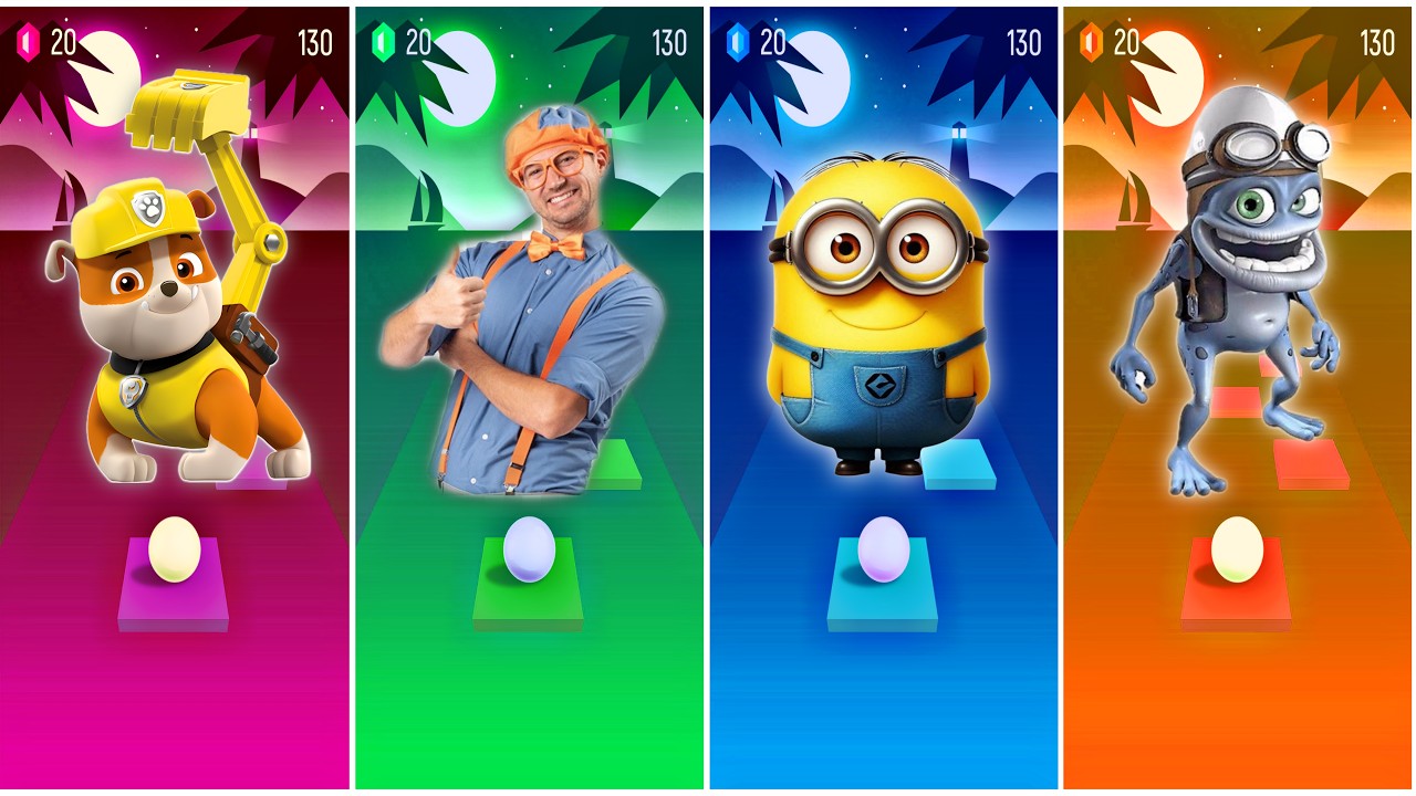 PAW PATROL MARSHALL 🆚 BLIPPI 🆚 MINIONS 🆚 CRAZY FROG in Tiles Hop EDM ...