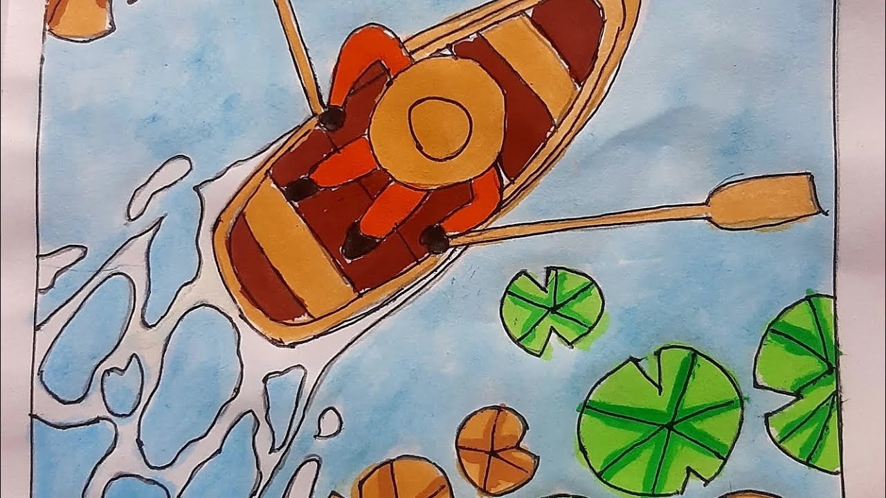 easy way to draw a man on a boat scenery drawing || painting ideas ...