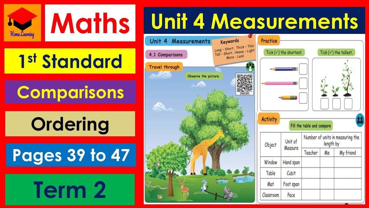 1st Standard- Maths- Unit- 4-Measurements- Pages 39 to 47- Comparing ...