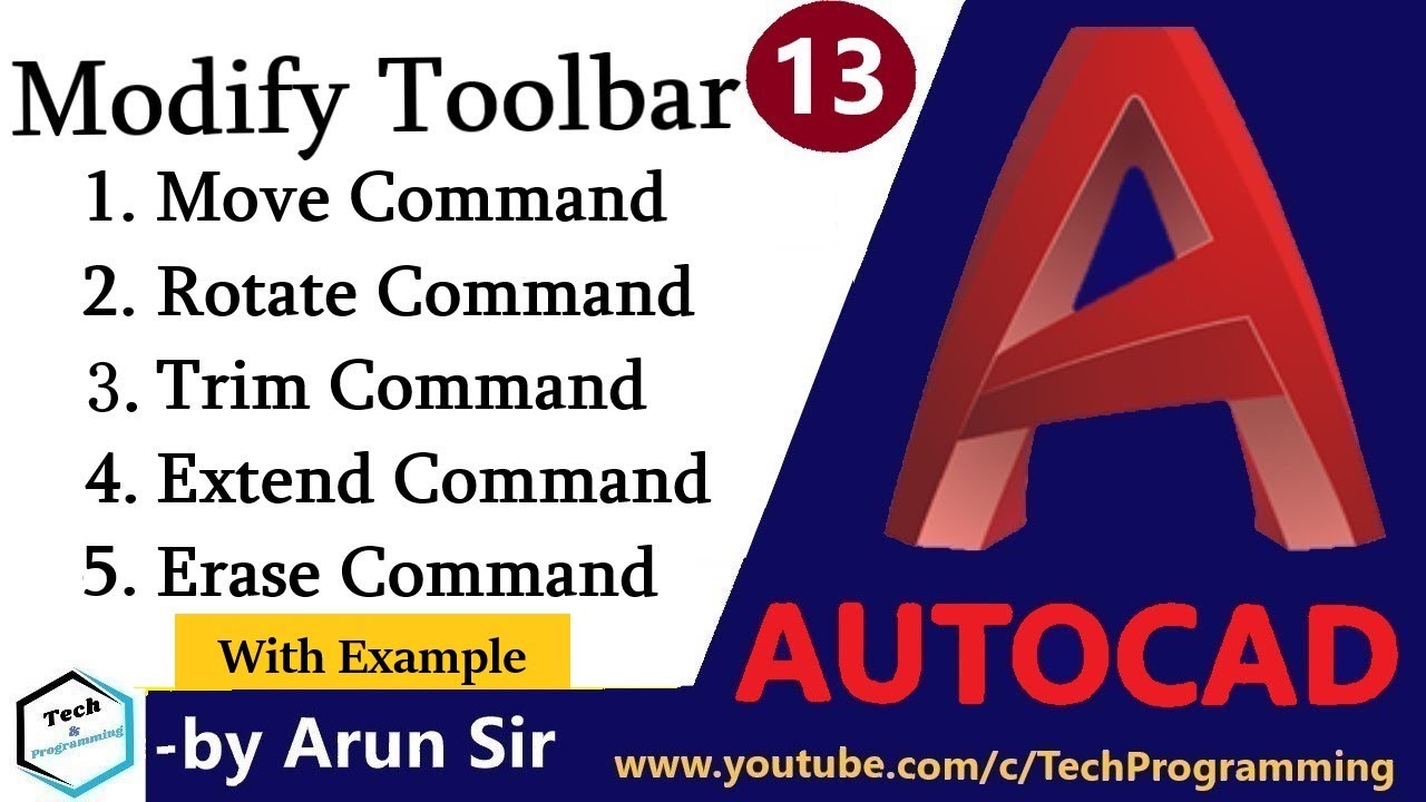 13 Autocad Tutorial Moverotatetrimextenderase Command In Autocadmodifytoolbar By Arun