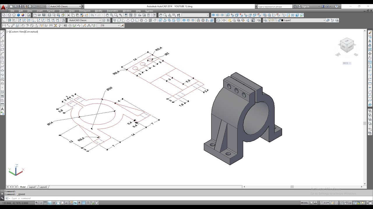 Autocad 3d - vẽ chi tiết cơ khí bài 13- Detailed mechanical drawing ...
