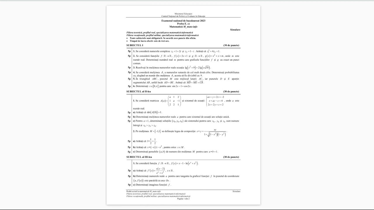 Simulare Bacalaureat 2023 - Mate-Info - YouTube