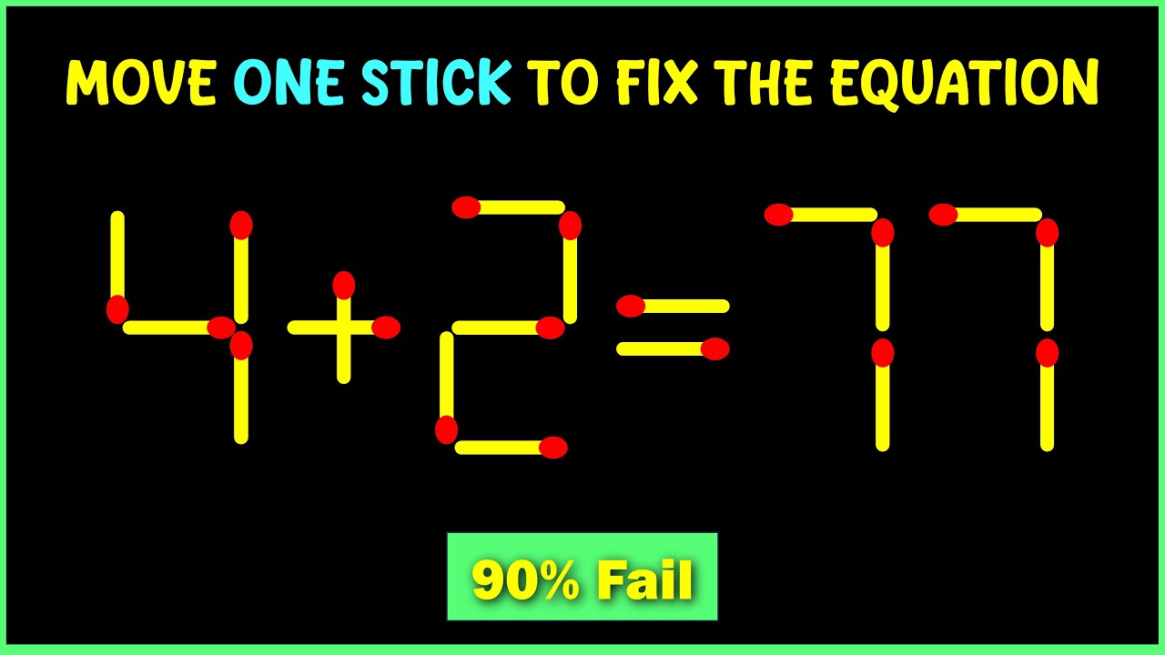 Matchstick puzzle with answer | Math puzzle game | Fix The Equation by ...