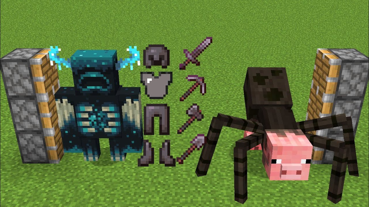 warden + netherite armor + spider pig = ??? - YouTube