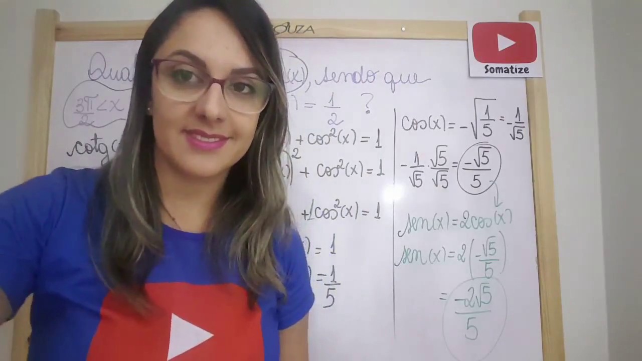 Se cotg(x) = 1/2 qual o sen(x) ? Professora Edna Mendes - YouTube