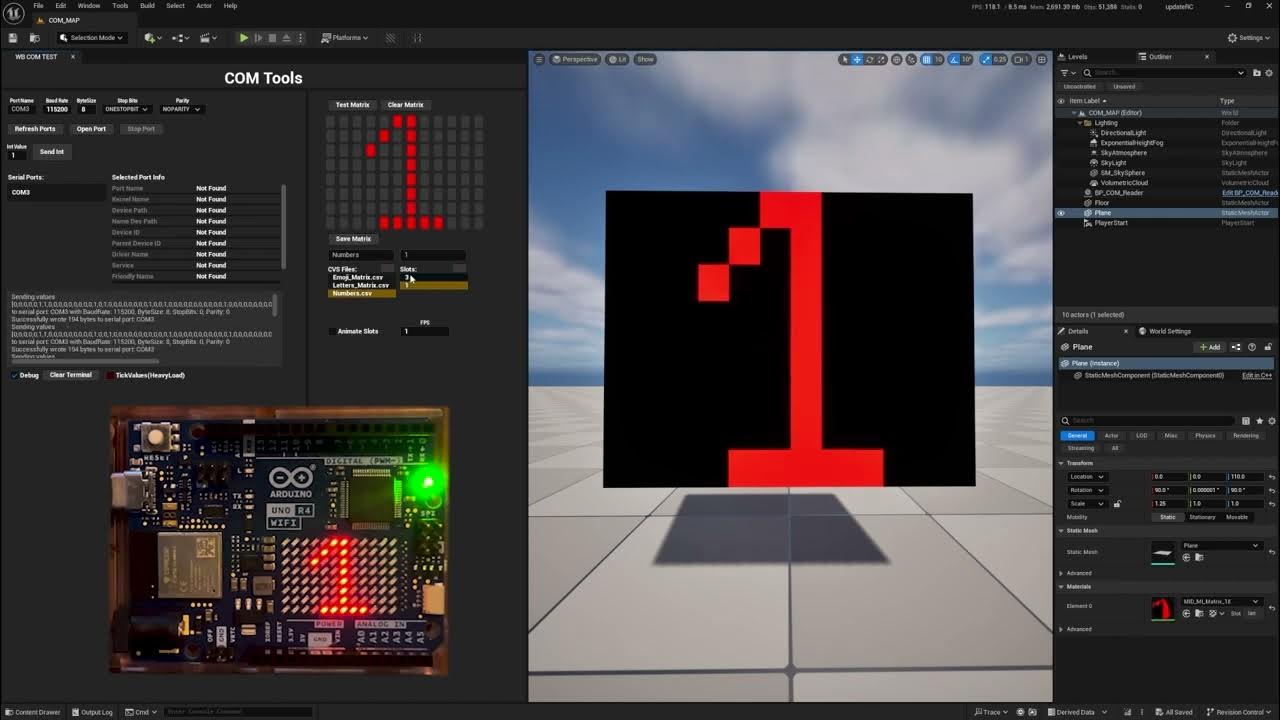 Unreal Com Tools Matrix To Arduino Youtube