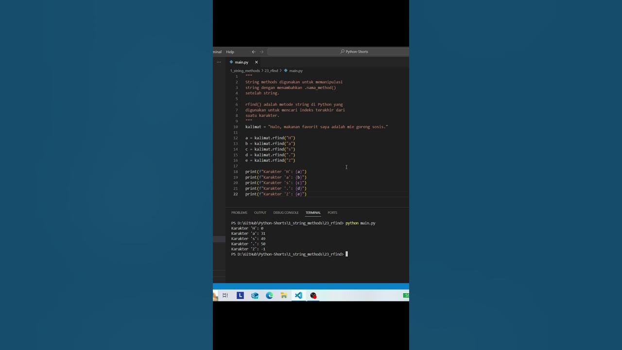 Cara Mencari Indeks Terakhir Dari Suatu Karakter Dreaviam Coding Programming Python Youtube