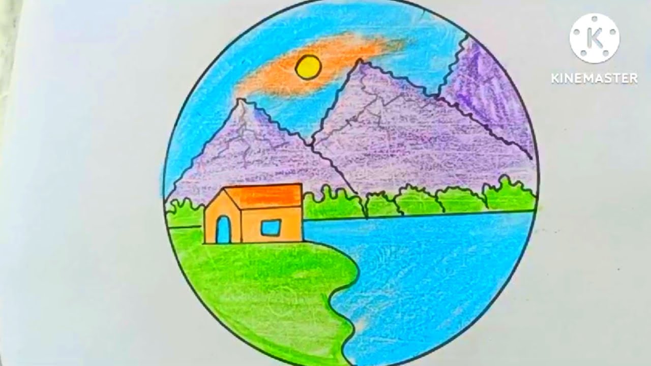 easy circle scenery drawing || how to draw circle scenery || beautiful ...