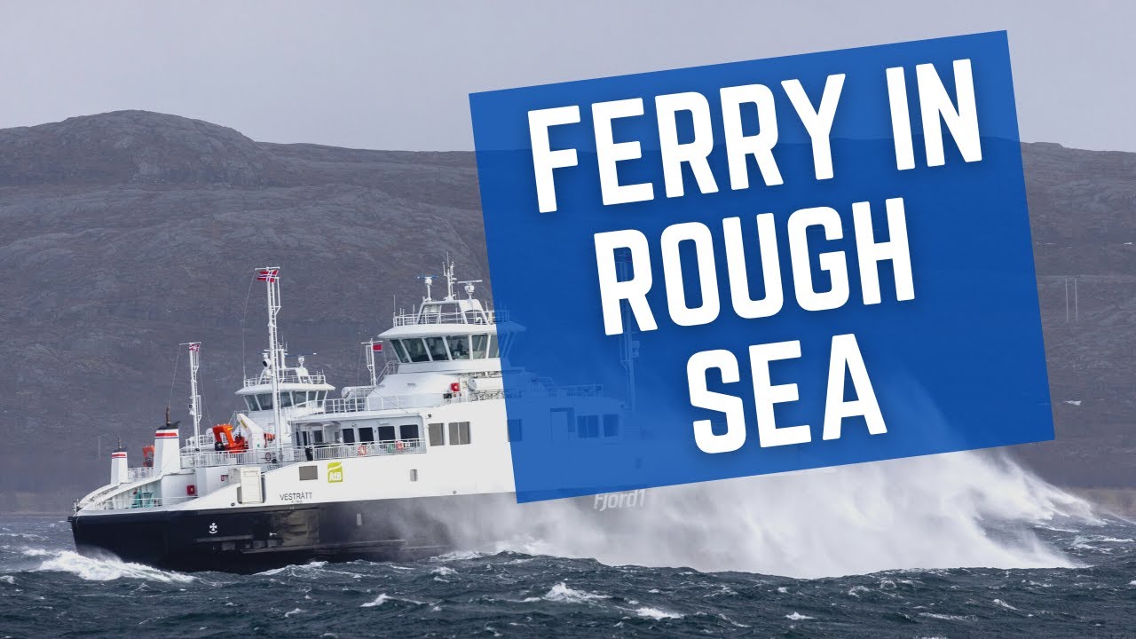 SMALL CAR FERRY IN ROUGH SEA, during a Norwegian winter storm - 4K ...