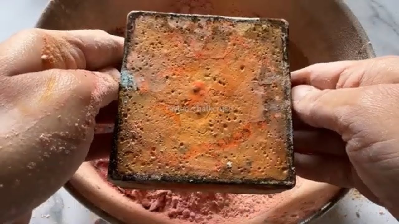 Burned orange dusty gymchalk blocks in fizzy foam | asmr chalk crush ...