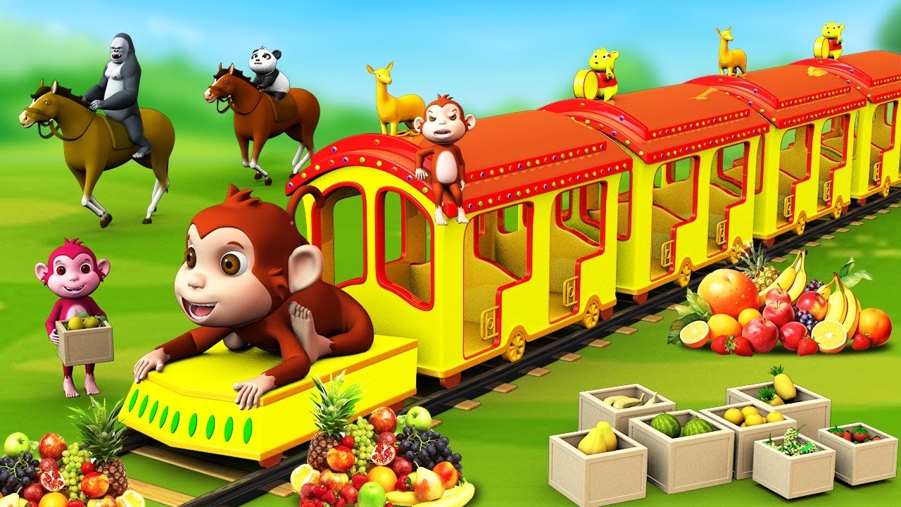 Monkey Train Transporting Fruits | Thief Attacks | Funny Monkey videos ...