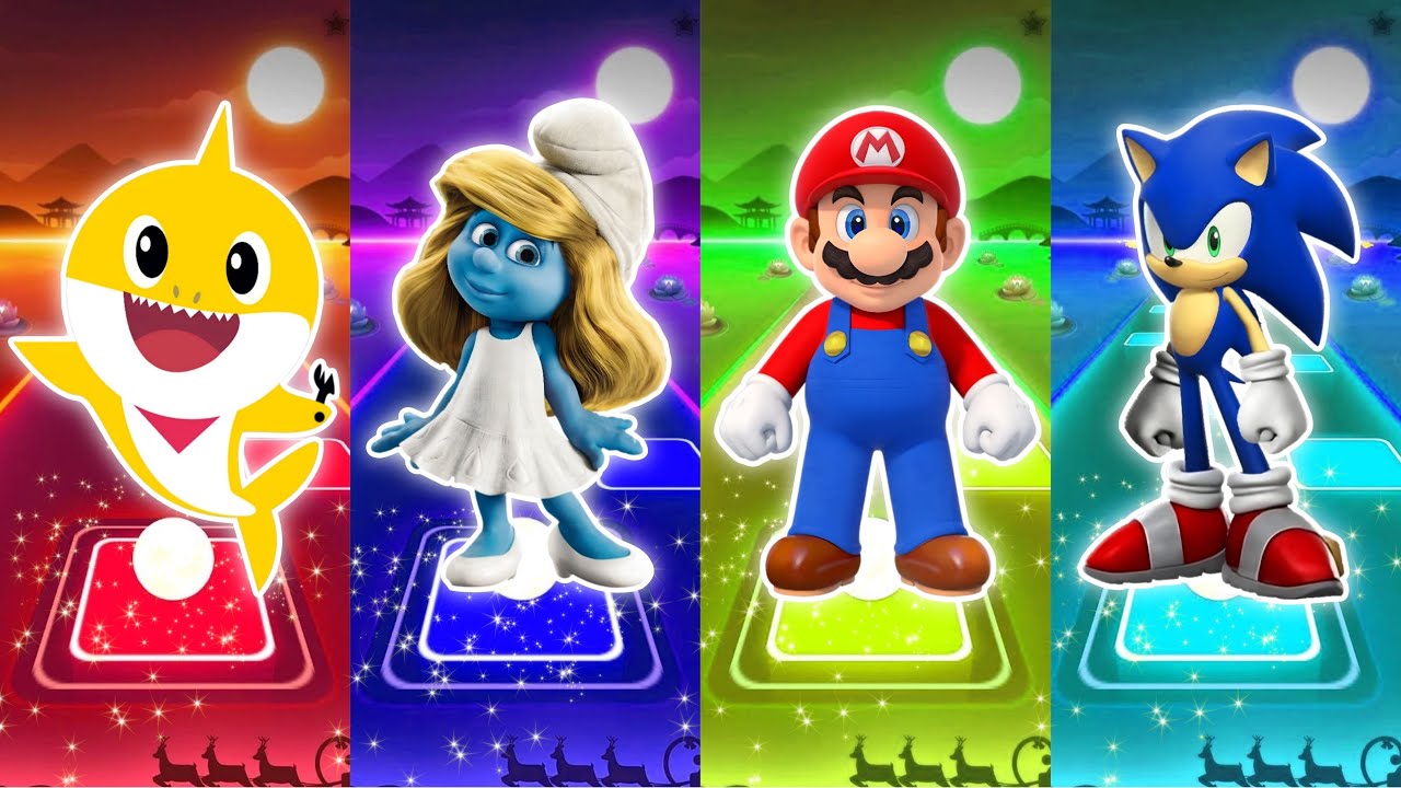 BABY SHARK 🆚 SMURF 🆚 MARIO 🆚 SONIC - Tiles hop EDM Rush - YouTube