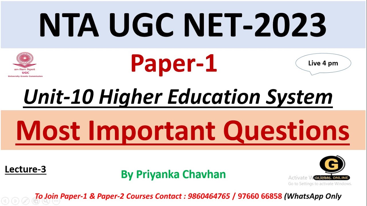 NTA UGC NET Paper1 |Higher Education System | MCQ Questions |Most ...
