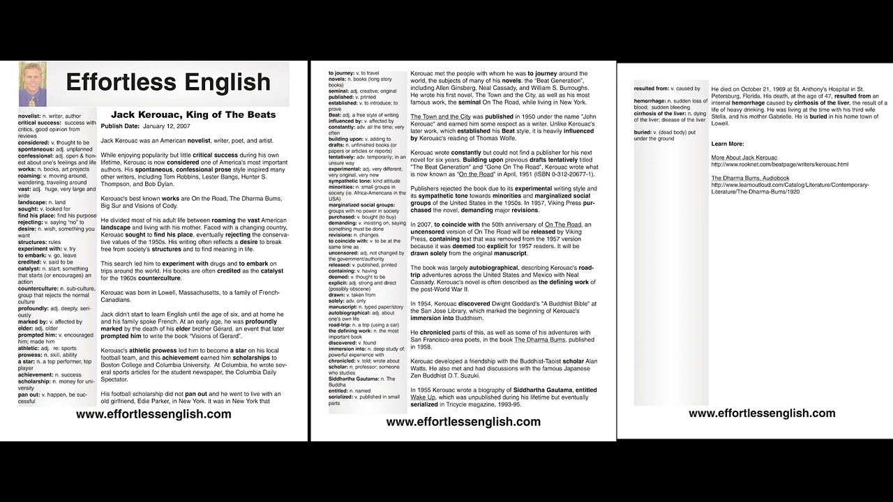Effortless English DVD1.3 Lesson 6 Jack Kerouac - YouTube