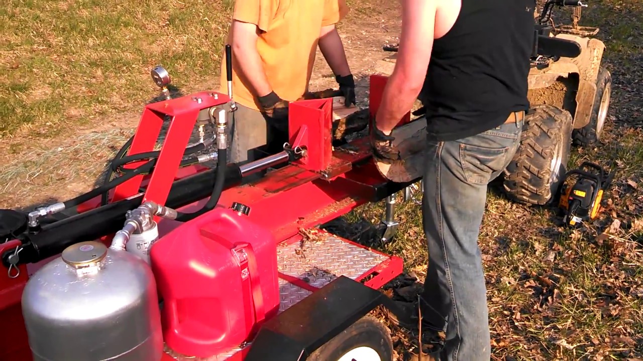 Homemade log splitter - first use - YouTube