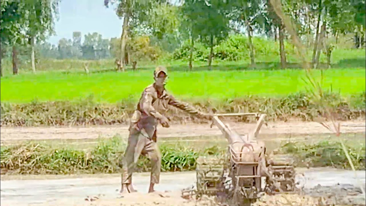Amazing Small Tractor RT120 Plowing Rice Field - YouTube