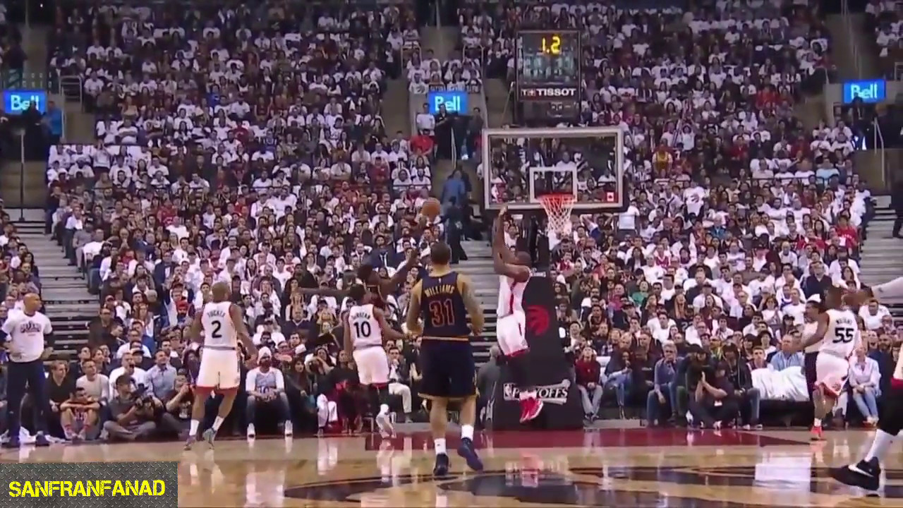 Serge Ibaka Blocks Shumpert's Shot Into the Front Row | Raptors vs ...