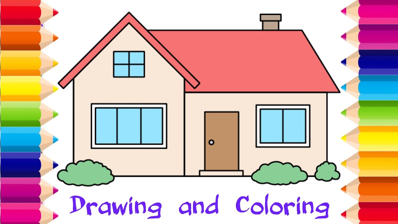 How to draw house 🏡, simple drawing and coloring, step by step drawing ...