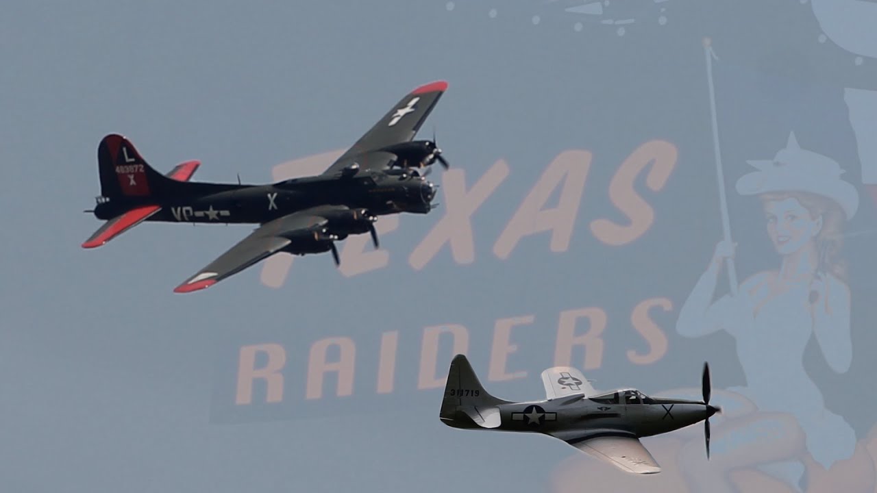 B-17G 𝘛𝘦𝘹𝘢𝘴 𝘙𝘢𝘪𝘥𝘦𝘳𝘴 and P-63F Tribute - YouTube