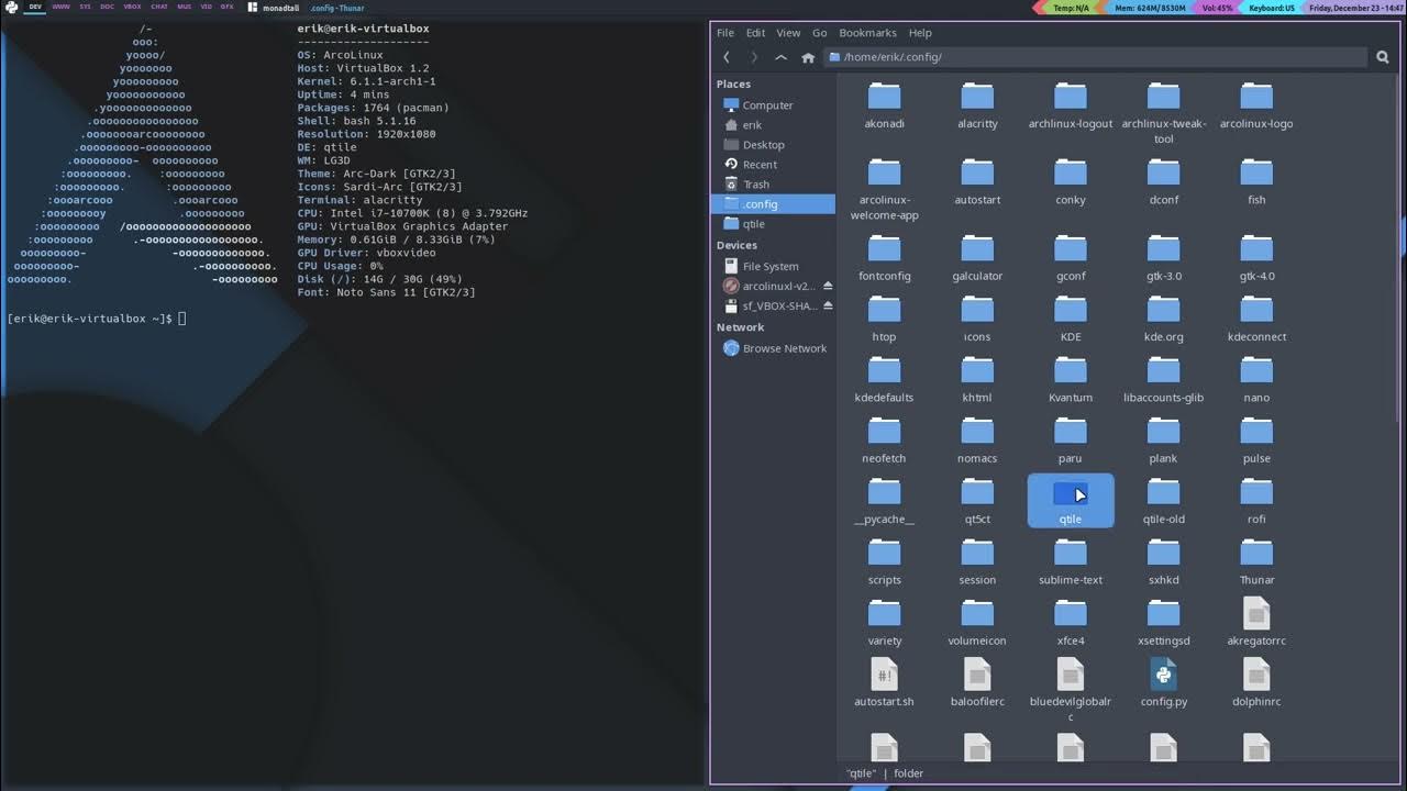 ArcoLinux : 3202 New Qtile theme - arcolinux-qtile-dots-git - YouTube