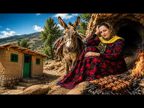 Nahid Rides a Donkey to a Mountain Cave for BBQ | village Life