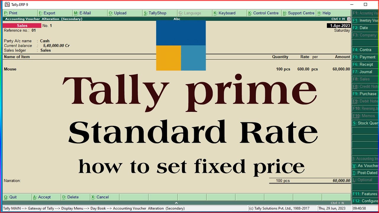 standard rate in tally prime | standard rate for stock items in tally ...