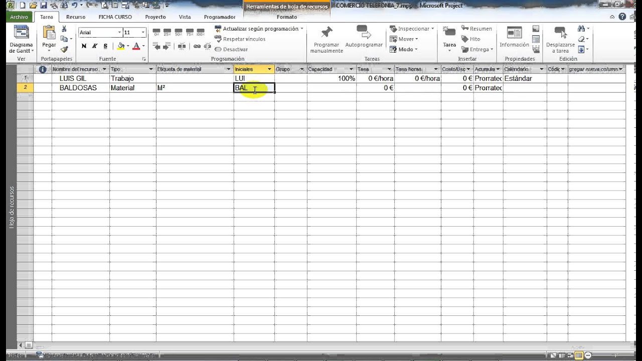 MS PROJECT 2010, 2013 y 2016: ENTRADA DE RECURSOS (46) - YouTube