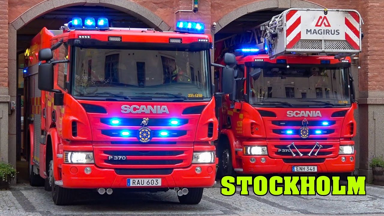 [STOCKHOLM FIRE DEPT] - Fire Engine, Ladder & Utility Car responding ...