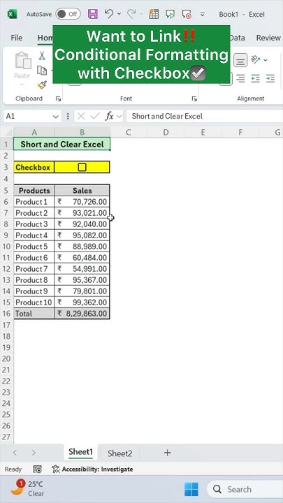 Conditional Formatting With Checkbox☑️ In Excel‼️ Excel Exceltips