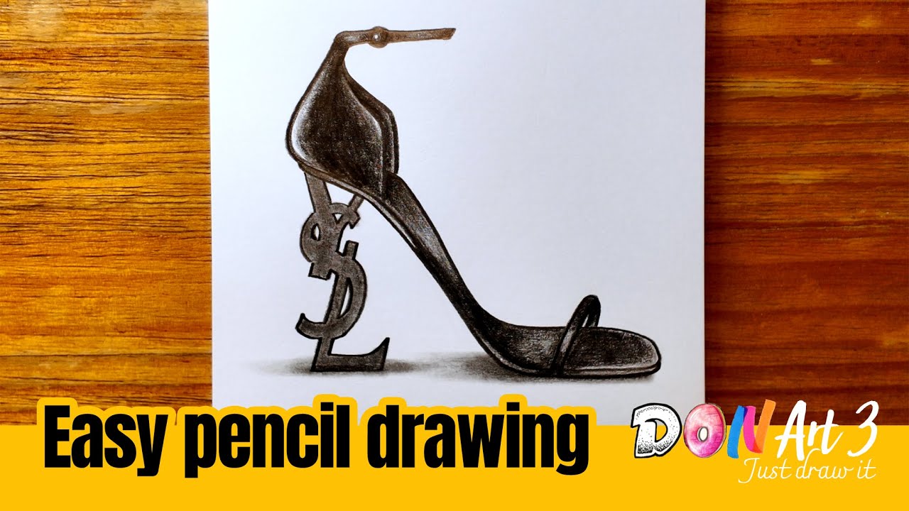 [Let's draw a YSL high heel step by step] [Easy drawing for beginner ...