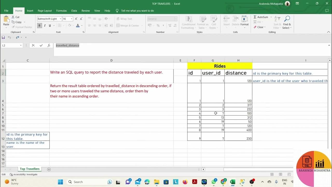 Distance travelled by each user||Letcode SQL Intreview Question - YouTube