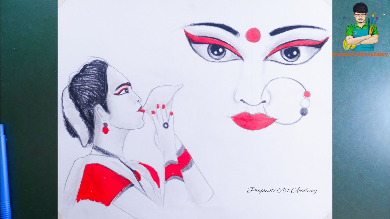 how to draw maa duga drawing ।। easy step by step ।। pencil drawing 🌷 ...