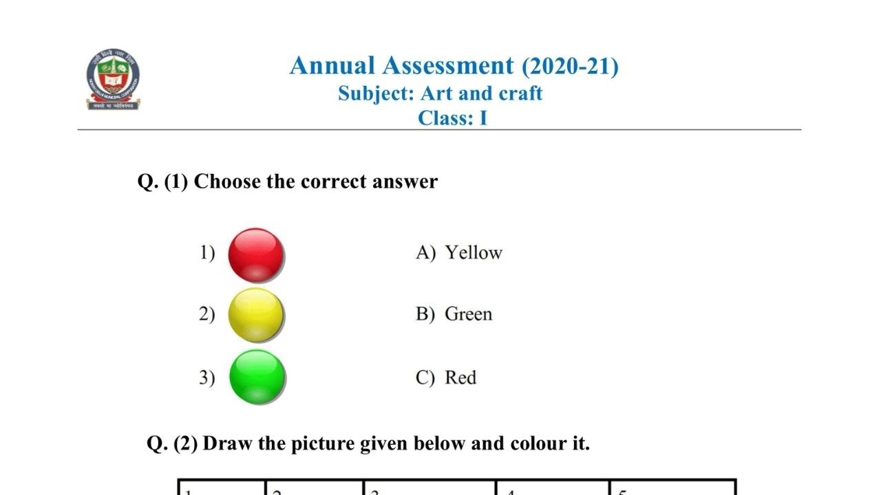 NDMC Class 1 ART & CRAFT SA2 FINAL EXAM Question Paper - YouTube