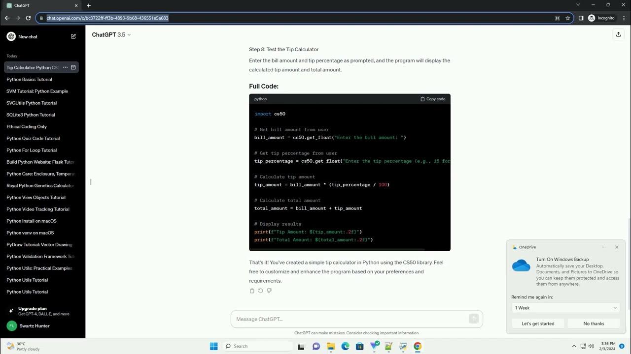 Tip Calculator Python Cs50 Youtube
